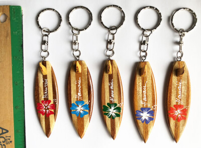 Hawaiian Surfboard Hibiscus Wooden Key Chain Jewelry Wood Hawaii Gift ...