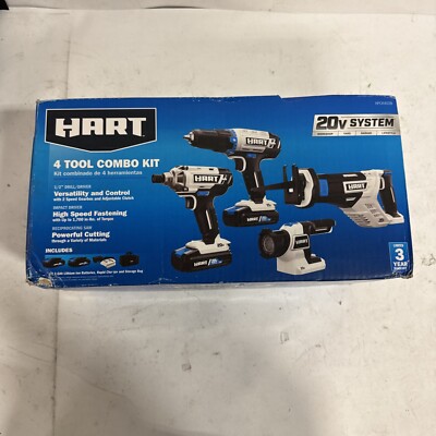 Hart 20V Cordless 4-Tool Combo Kit, 2 Batteries, Charger And Carry Bag ...