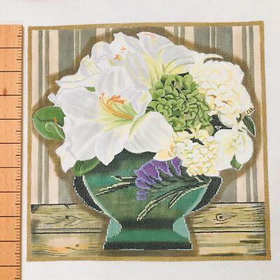 Lani hand painted needlepoint canvas White Roseville Floral bouquet ...