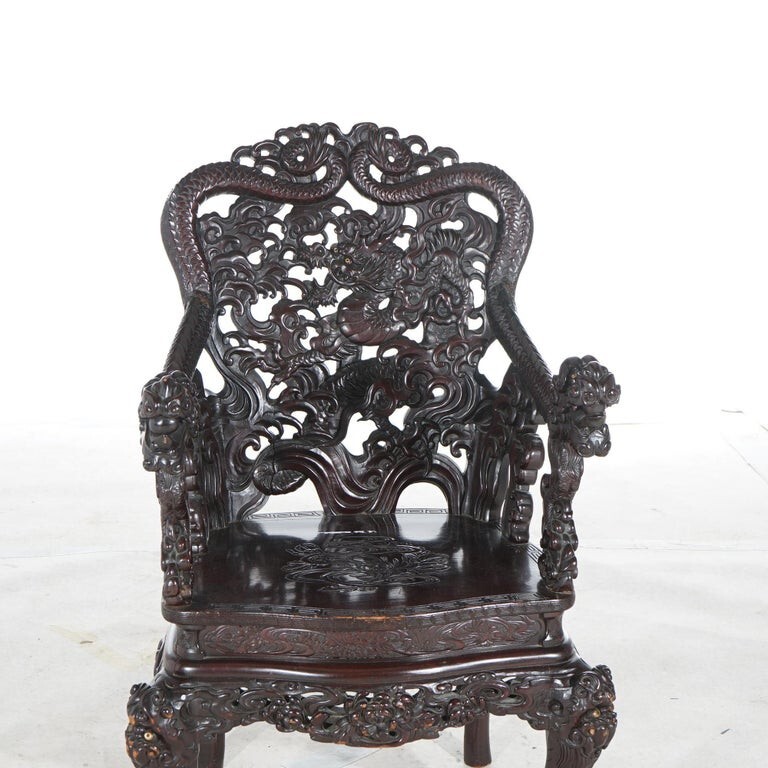 Antique Chinese Deeply Carved Rosewood Figural Queen Chair with Dragons ...