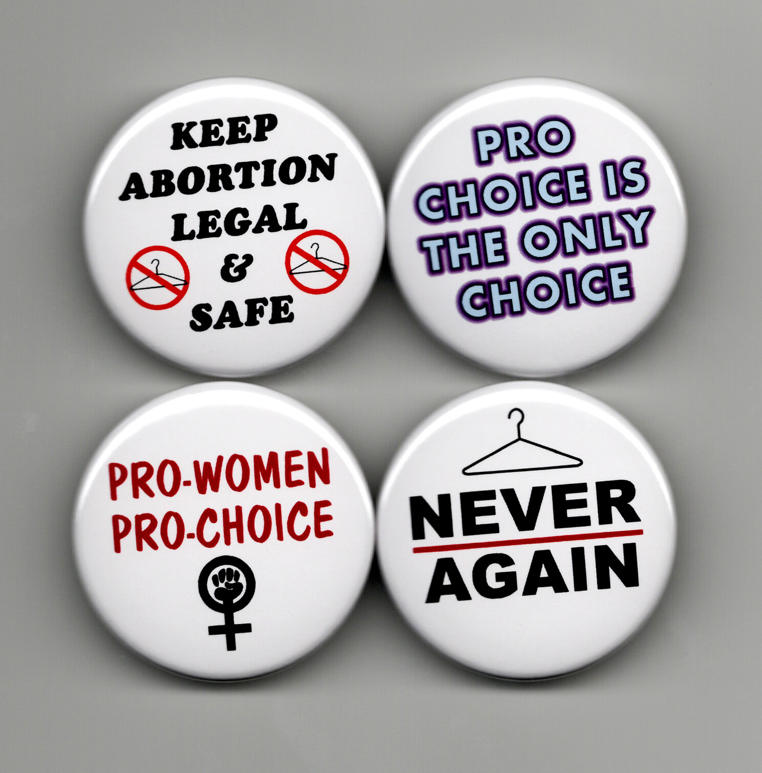 PRO-CHOICE button set 1.5" Abortion Rights Never Again No Hangers women ...