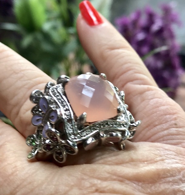 HSN Sima K Pink CHALCEDONY & Multigem Sterling Silver Butterfly Ring ...