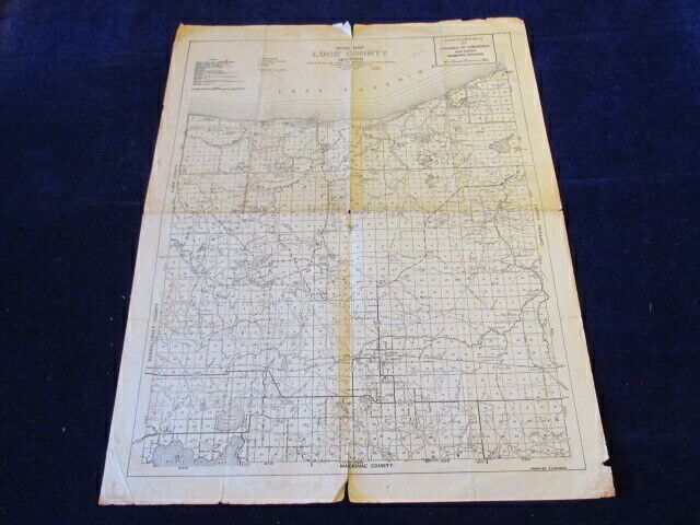 Vintage 1950 Luce County Michigan Road Map 17x21" Upper Peninsula Q955 ...