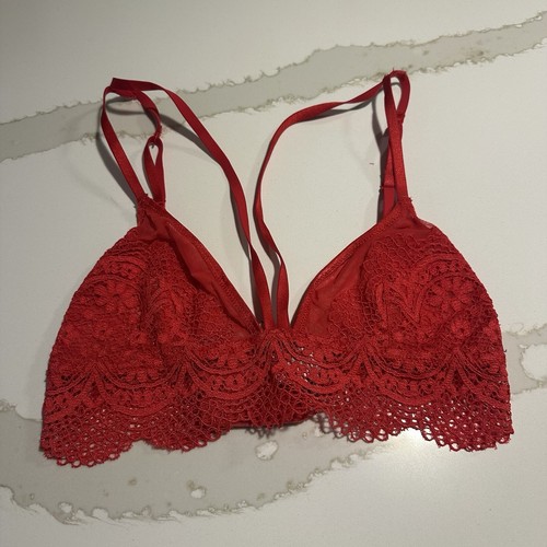 Victoria’s Secret Red Lace & Mesh Strappy Bralette Women’s Sz S Small ...