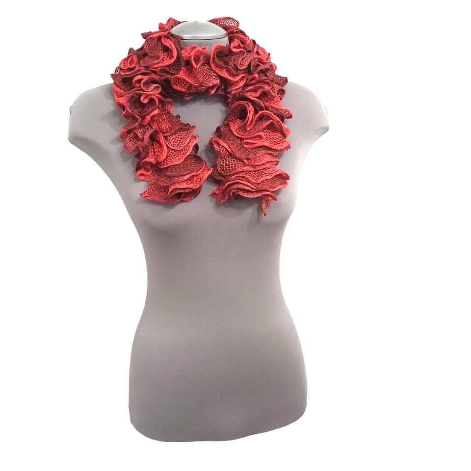 Frilly Ruffle Knit Scarf Wrap Boa All Season Accessory Burgundy Wine ...