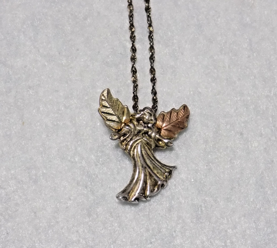 C.Co. Coleman Co 12K Sterling Silver Black Hills Gold Angel Pendant ...
