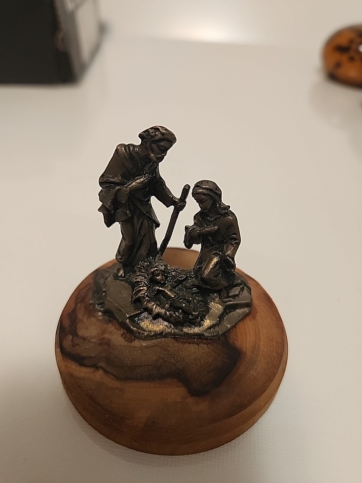 Vintage Bronze Nativity Scene On Wood Joseph, Mary, and Baby Jesus. | eBay