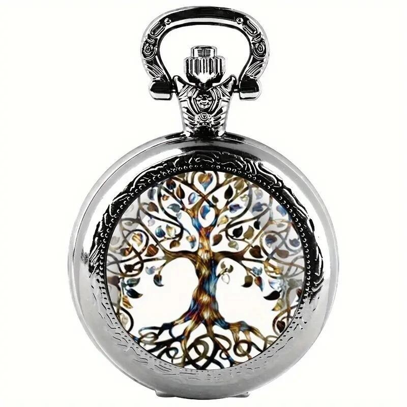 Retro Tree of Life Silver Quartz Pocket Watch Necklace Pocket Watch ...