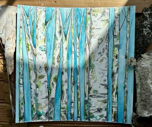 Original Watercolor Painting Aspen Birch Tree Forest Landscape ...