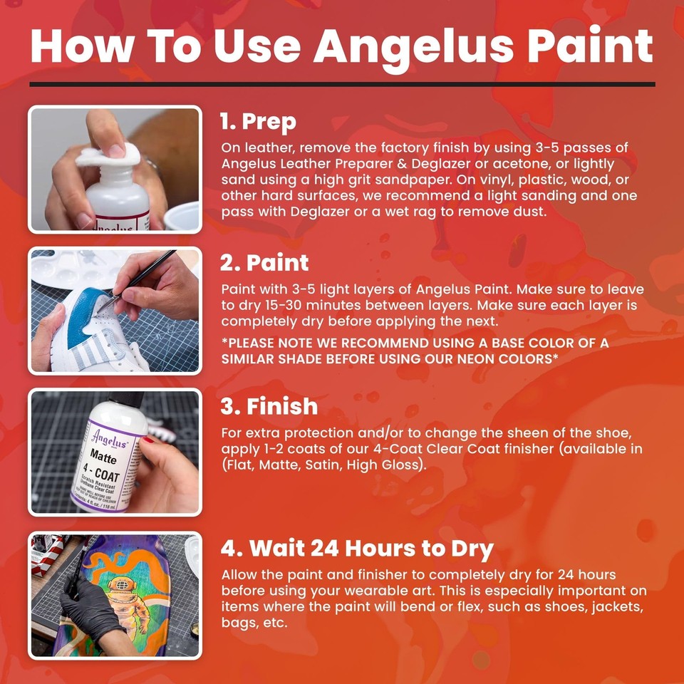 Angelus Acrylic Leather Paint 4 fl oz Flat White for Shoes and Sneakers ...