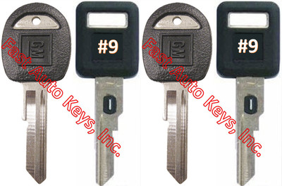 NEW GM Single Sided VATS Ignition Keys #9 (PAIR) + Doors/Trunk OEM Keys ...