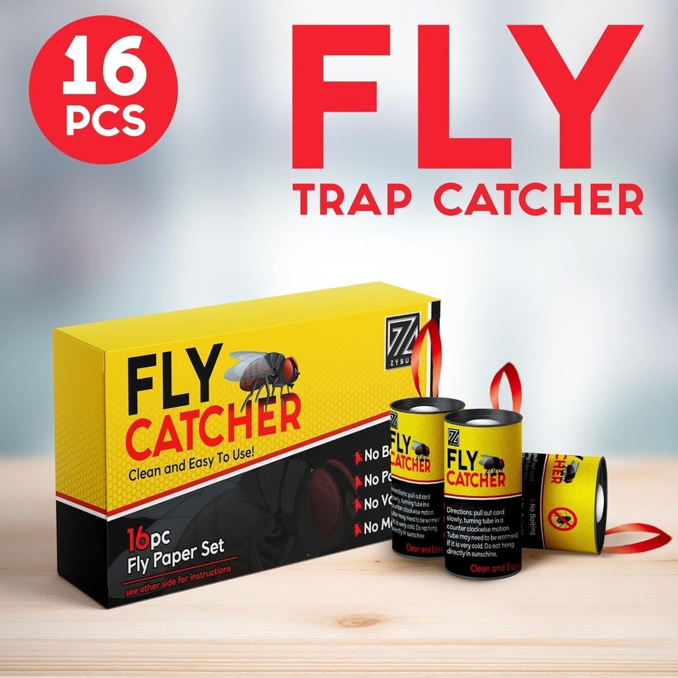 16pcs Fly Catcher Insect Trap Killer Bug Flies Wasp Sticky Paper Glue ...