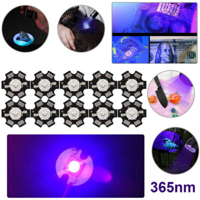 10pcs 3W 365nm UV LED ultraviolet LED chip light High Power bead with ...