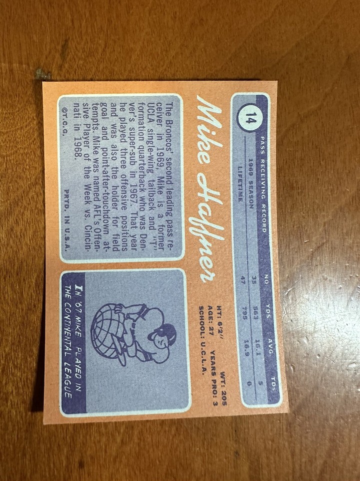 1970 Topps #14 Mike Haffner NM/NM+ RC Rookie Broncos | eBay