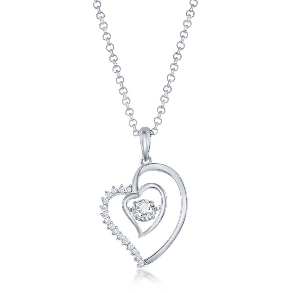 Sterling Silver Double Heart Dancing CZ Pendant | eBay