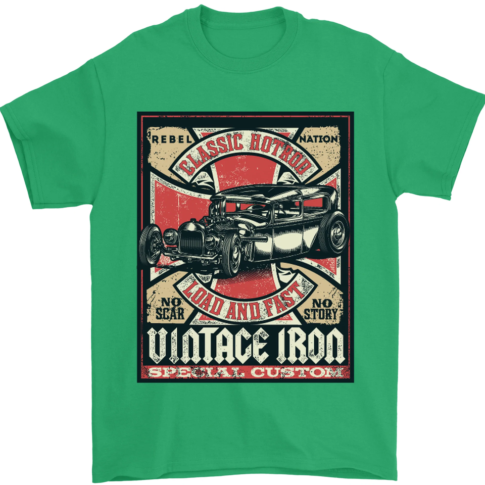 Classic Hotrod Vintage Iron Hot Rod Dragster Mens T-Shirt 100% Cotton ...