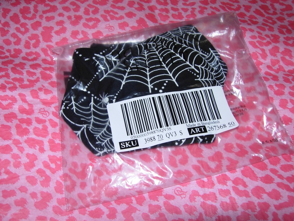 Victoria's Secret PINK Halloween Thong String V-Cut LOGO Black Spiders ...
