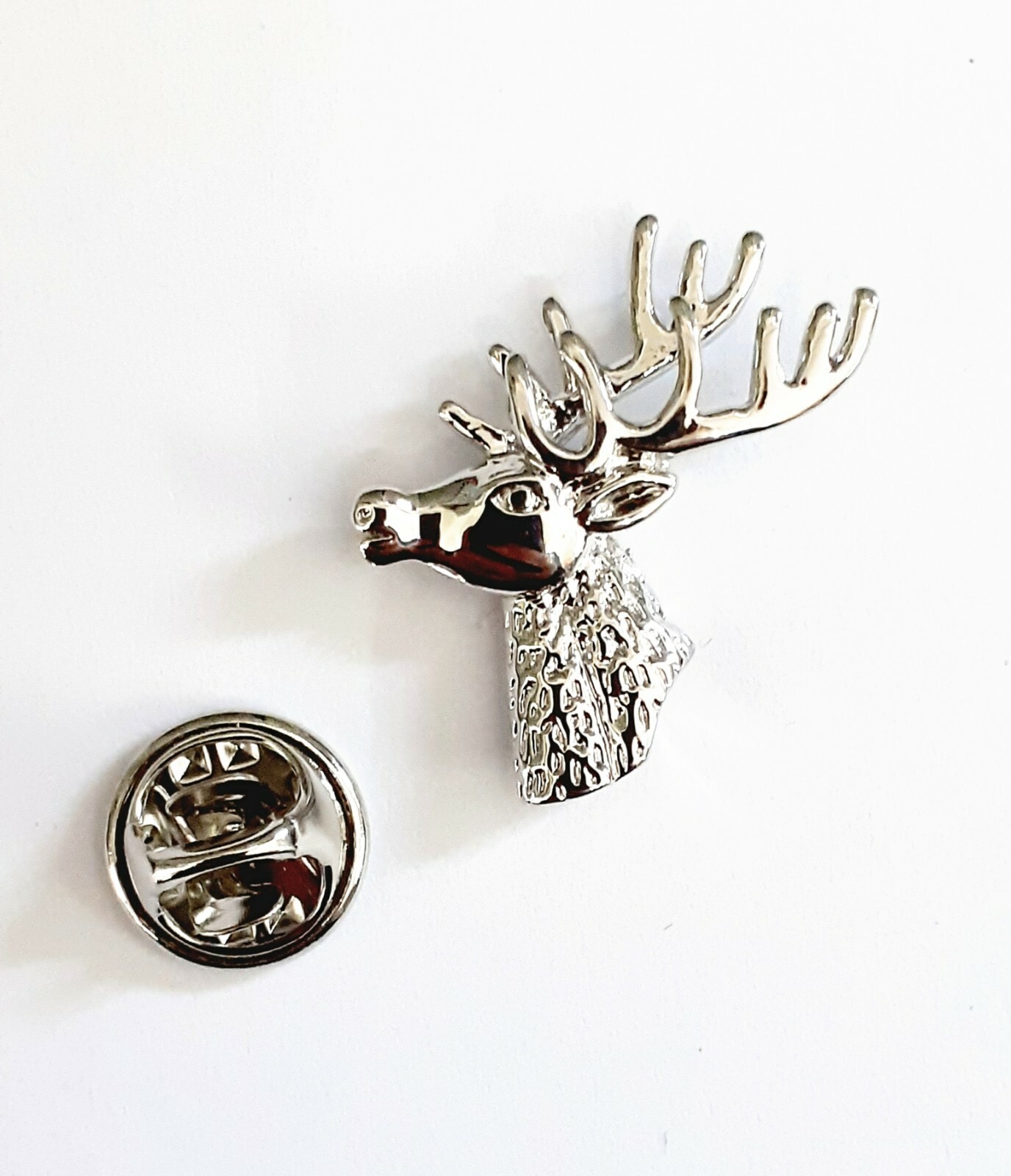 Stags Head Lapel Pin Badge. Rhodium plated solid metal ref 23 | eBay UK