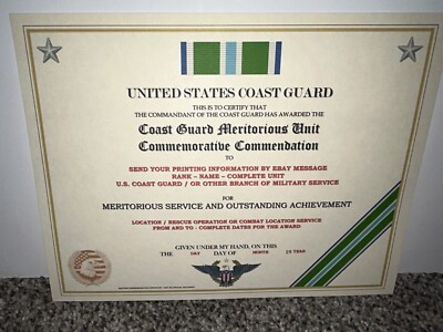 USCG MERITORIOUS UNIT COMMENDATION COMM. CITATION CERTIFICATE ~W ...