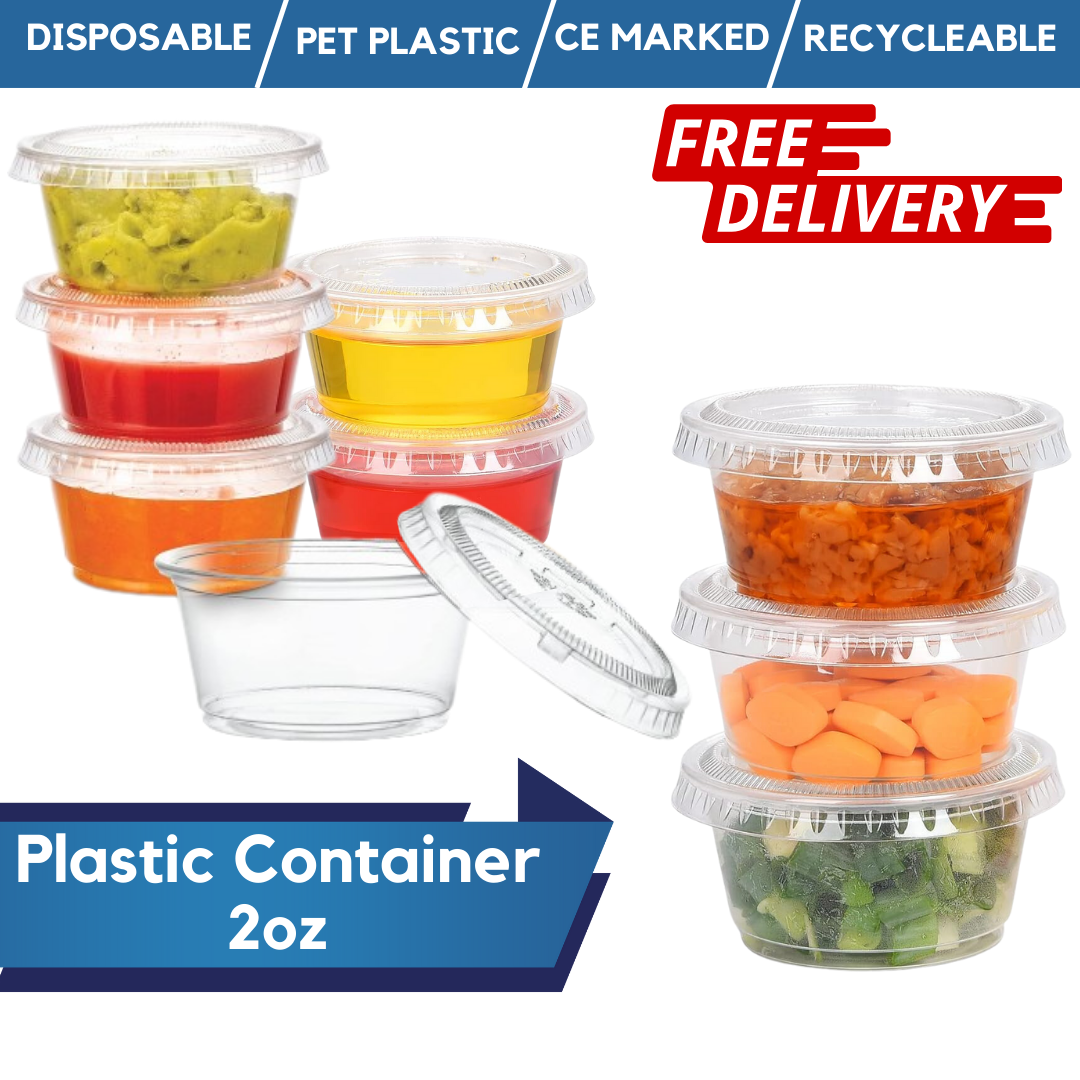 Round Deli Pot Containers 1oz, 2oz & 4oz Sauce Pots, Plastic Containers ...