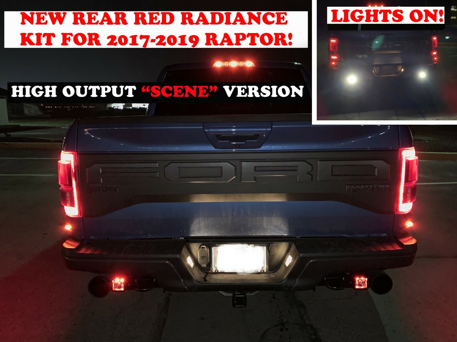 2017-2020 Raptor Rear LED Red SCENE RADIANCE Backup Light Kit Rigid ...