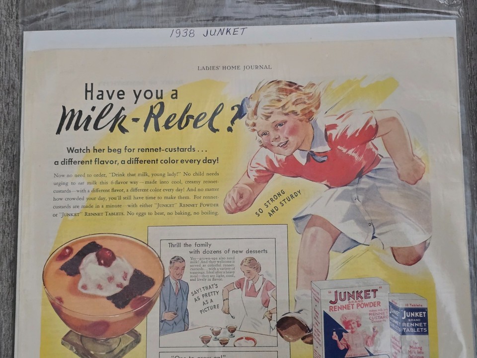 Vintage 1938 Ad JUNKET Rennet Powder Milk Dessert Custard Kids ...
