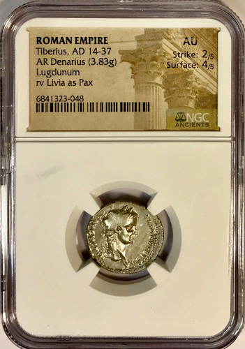 Tiberius Ancient Roman Silver Coin 14-37 AD AR Denarius Lugdunum Mint ...