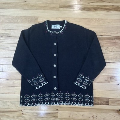 Vintage Jersild Women’s Sweater Black/ Red/White Trim 42 Silver Buttons ...