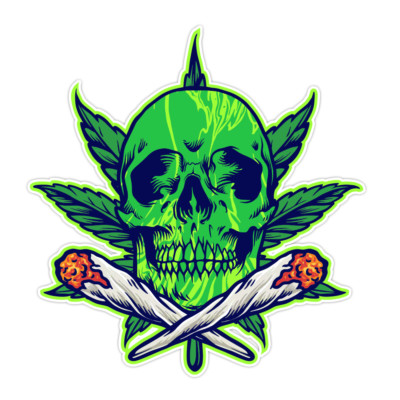 Weed Skull Marijuana Cannabis Joint Bones Window Bumper Sticker Vinyl ...