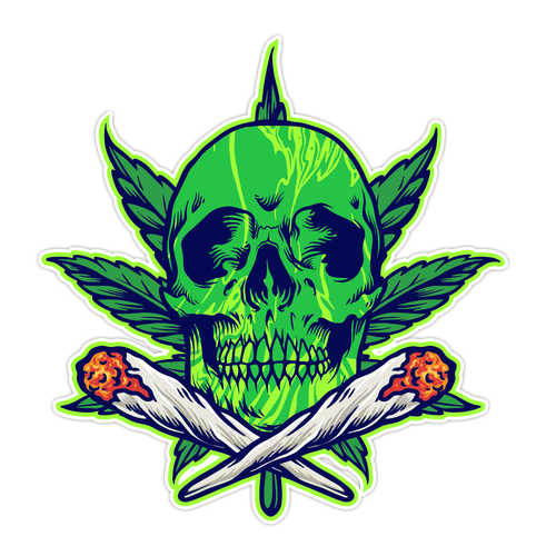 Weed Skull Marijuana Cannabis Joint Bones Window Bumper Sticker Vinyl ...