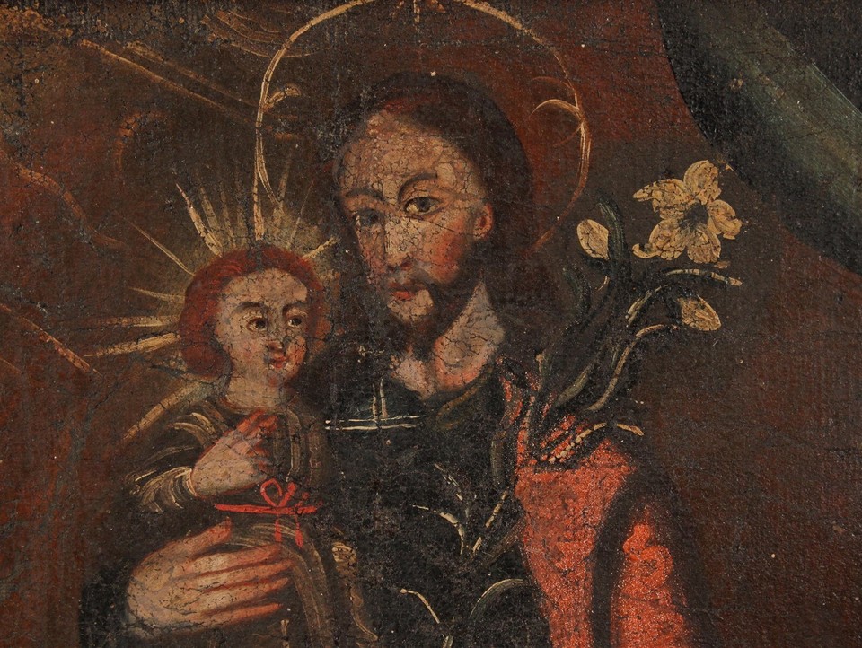 17thC Antique Cuzo School Icon St. Joseph & Jesus Spanish Colonial Oil ...