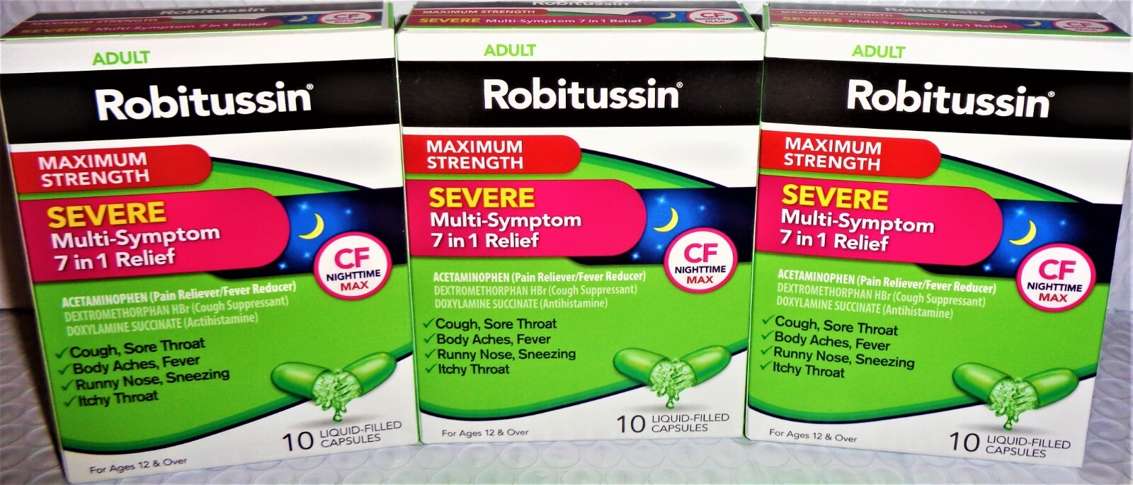 Adult Robitussin Max Strength Severe Multi-system 7in1 Relief 10 Capsu ...
