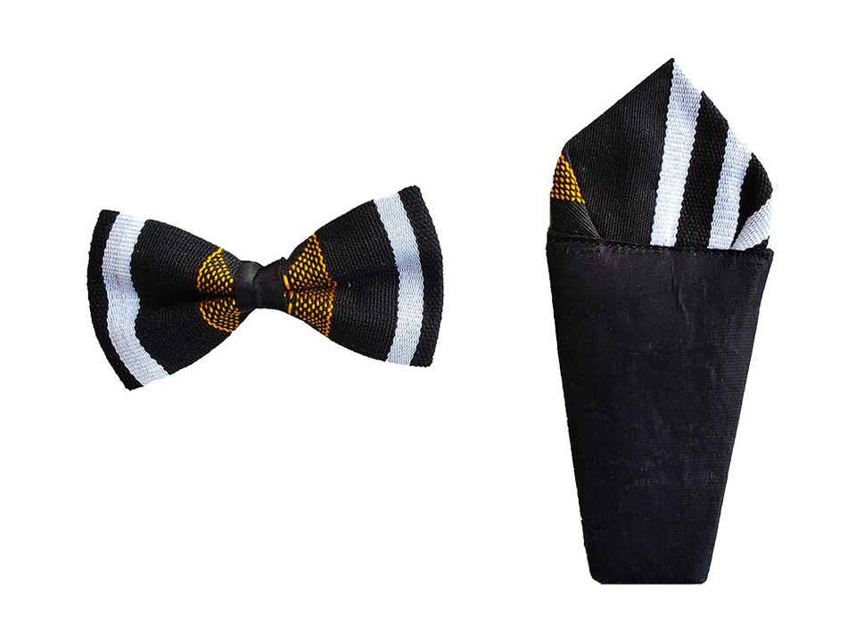 Black White with Gold Handwoven African Kente Bow Tie and Pocket ...