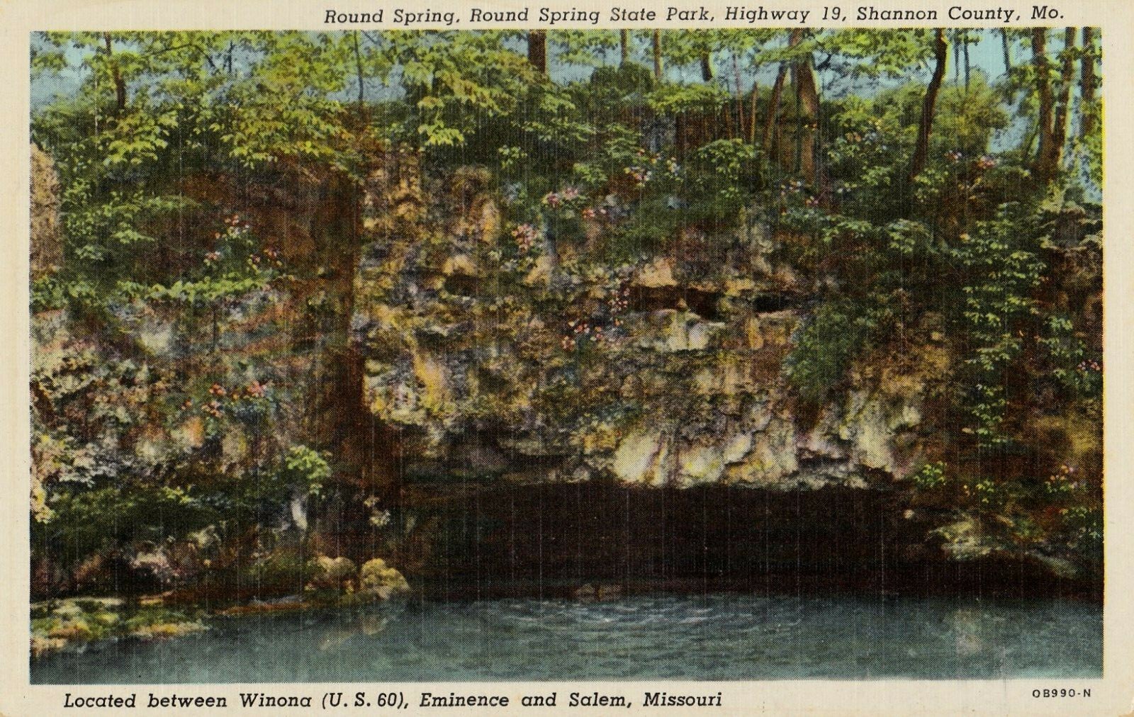 Vintage Round Spring State Park Highway 19 Shannon County MO Linen ...