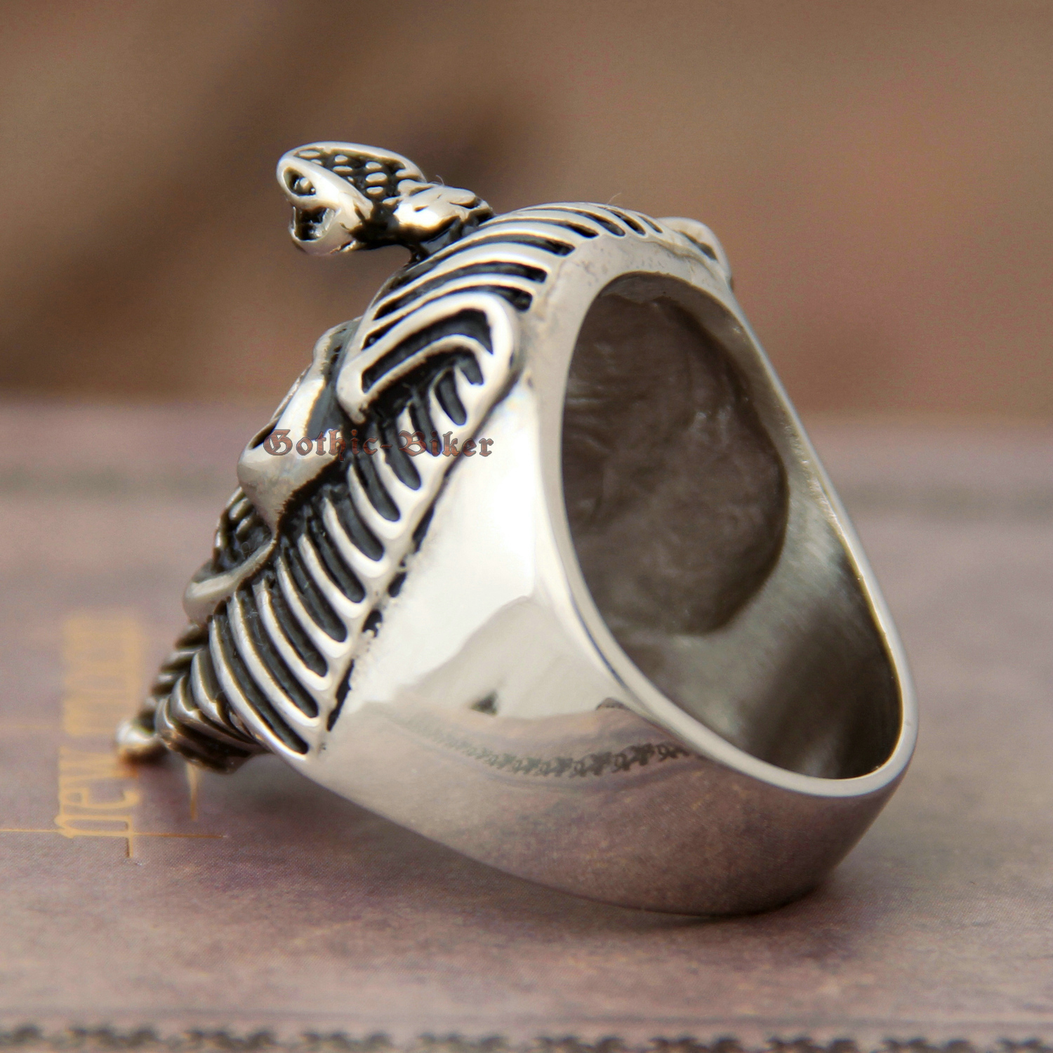 Men's Biker Egypt King Tut Pharaoh Mummy Skull Cobra 316L Stainless ...