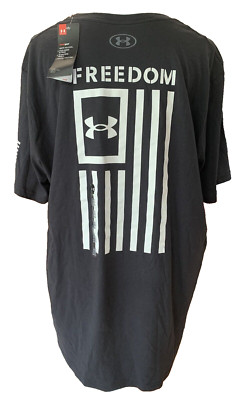 NEW! Under Armour UA Freedom USA Flag Men 2XL Black HeatGear Loose T ...