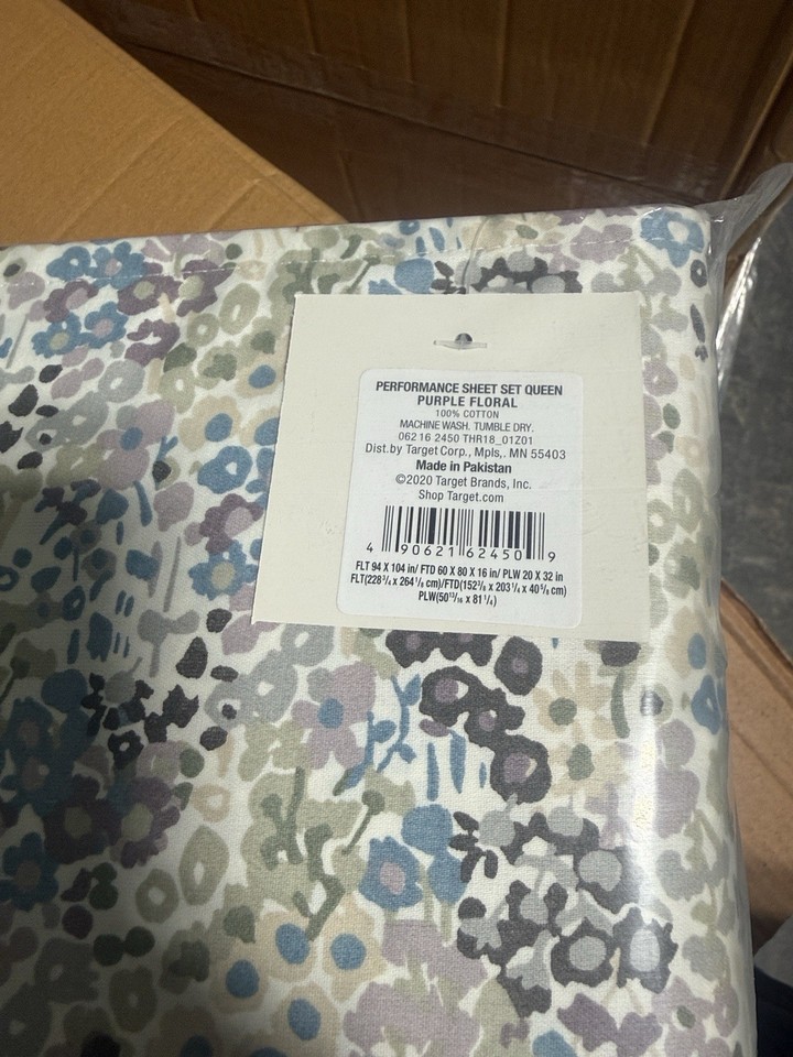 Target Threshold 400TC Queen Sheet Set 100% Cotton Purple Floral ...