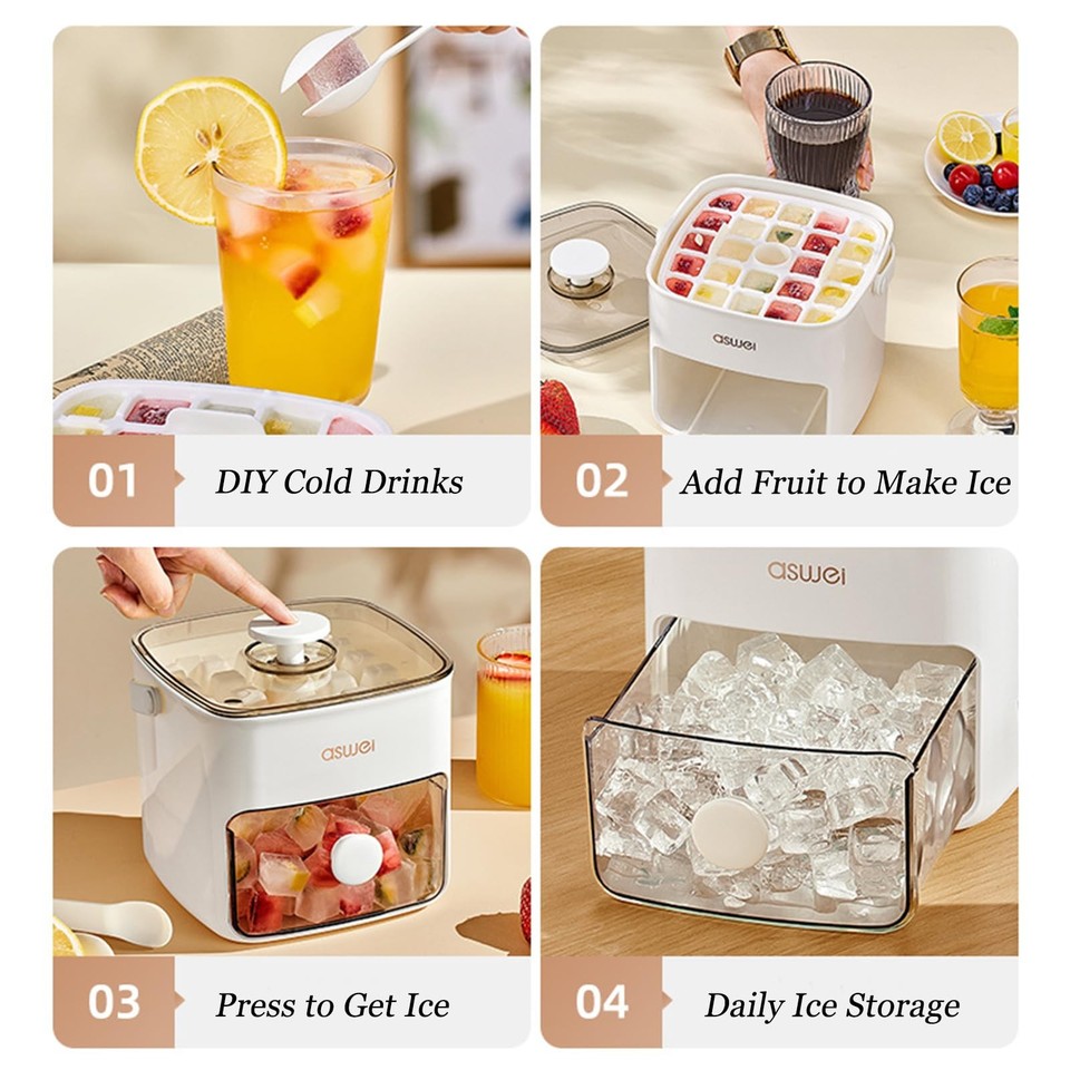 Ice Cube Tray, Press Ice Cube Trays Double Layer 48 Gride Ice Cube Mold ...