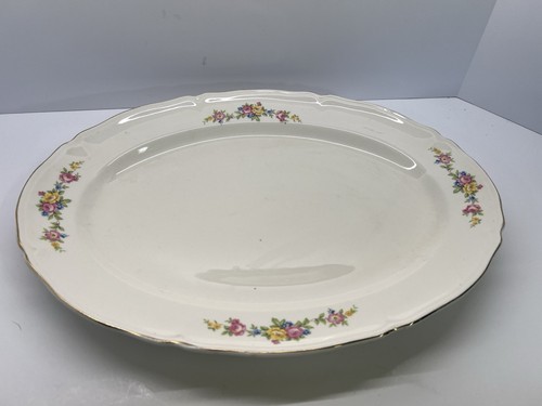 Floral Oval Serving Platter Edwin M Knowles Gold Trimmed Made USA Semi ...