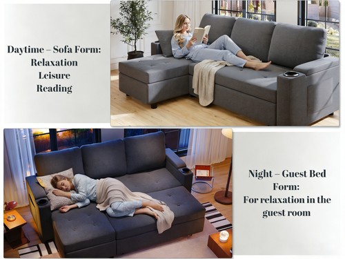 Gunji L-Shaped Corner Sofa Bed 3 Seater Pull Out Sleeper Sofa with ...