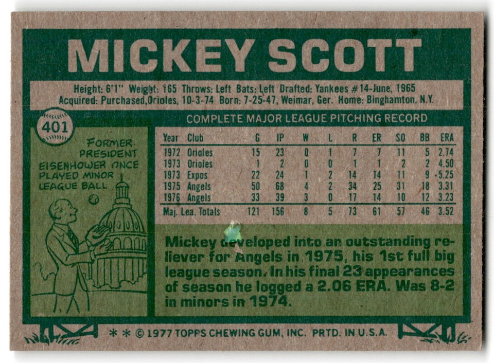 1977 Topps #401 Mickey Scott California Angels | eBay