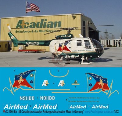 Peddinghaus 1/72 Bo 105S Rescue Helicopter Markings N911DD AirMed ...