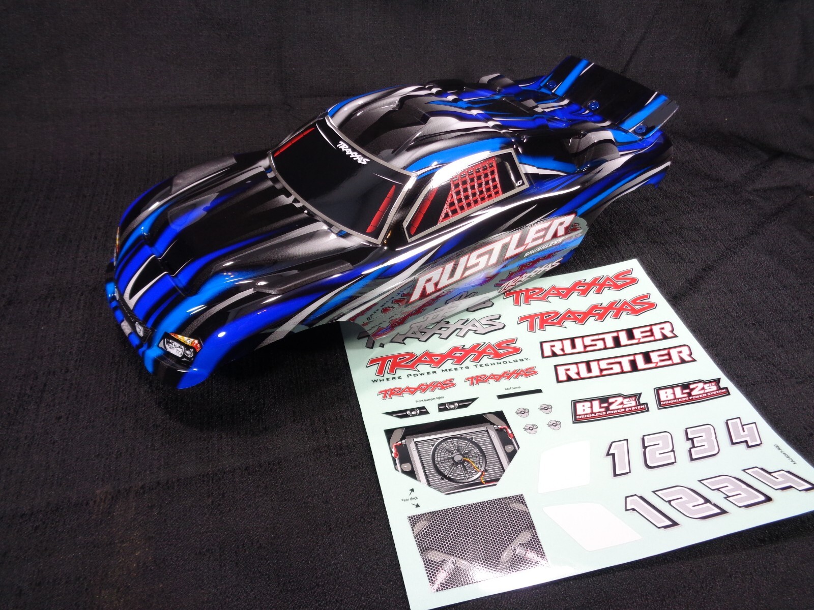 Traxxas Rustler 2wd Painted Blue Black Body Shell Lid Clipless BL-2s XL ...
