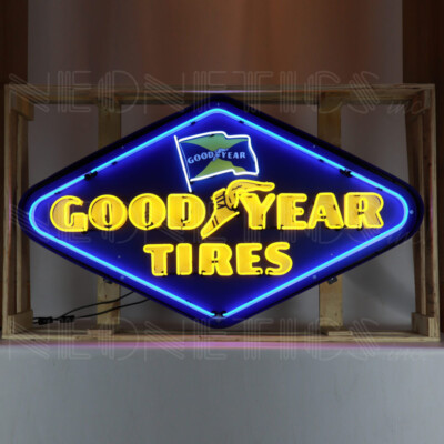 2 Goodyear Neon Sign Diamond and Vertical in Steel Case wall Lamp real ...