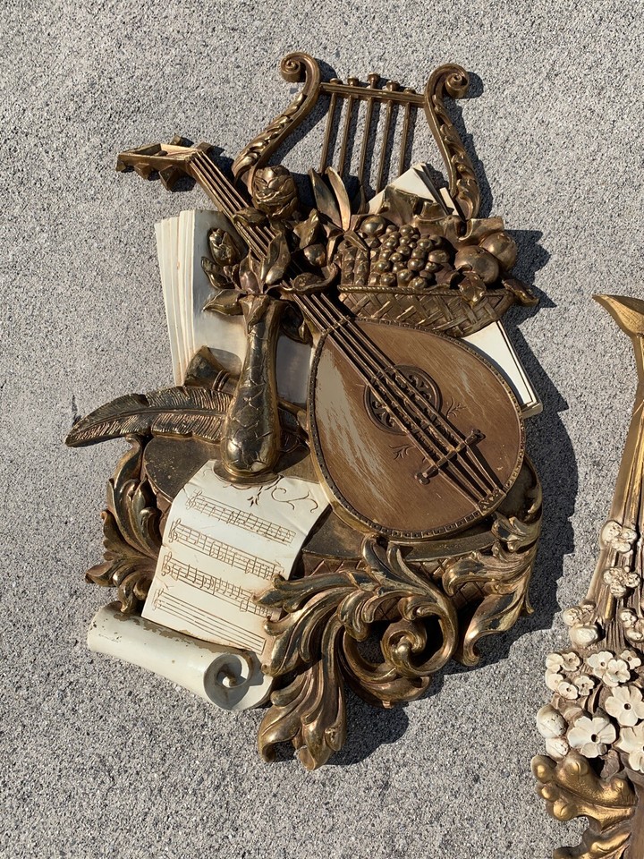 Vintage SYROCO Gold Lute Harp Violin Mandolin Sheet Music Wall Art 29/ ...
