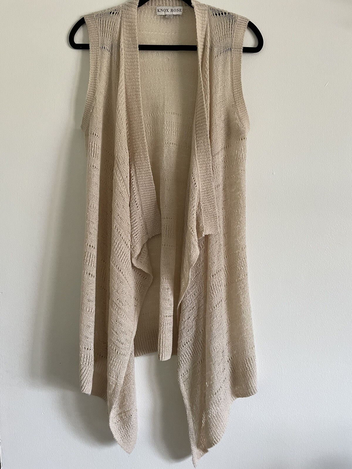 Knox Rose sleeveless duster open knit cardigan Small Beige | eBay