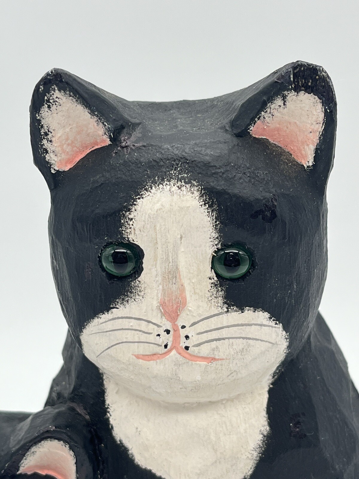 Vtg. Wooden Cat James Haddon Hand Carved Signed Folk Art Black & White ...