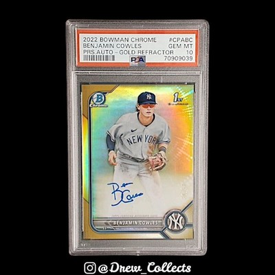 2022 Bowman Chrome Autographs Benjamin Cowles Yankees Gold Refractor ...