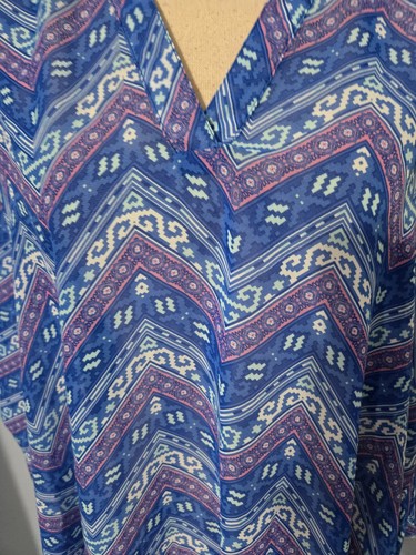 Derek Heart 3x Blouse Womens Blue Multicolored Vneck Roll Tab Sleeve | eBay