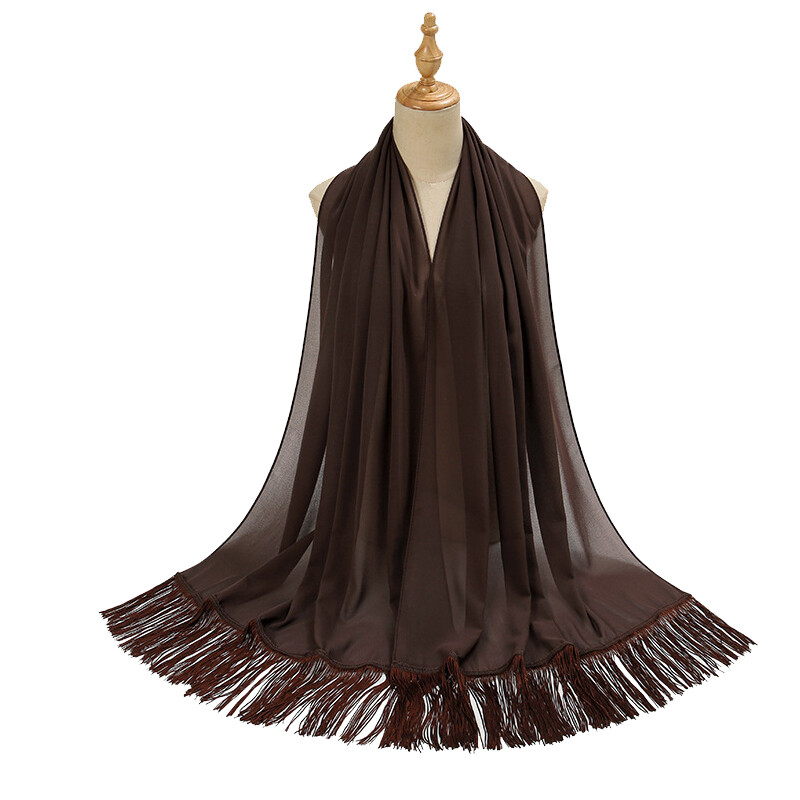 Bubble Pearl Chiffon Scarf Muslim Women Tassel Scarf Islamic Stoles ...